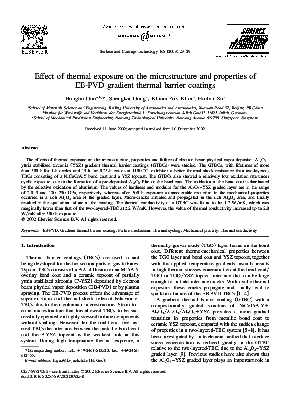 (PDF) Effect of thermal exposure on the microstructure and properties of EB-PVD gradient thermal ...