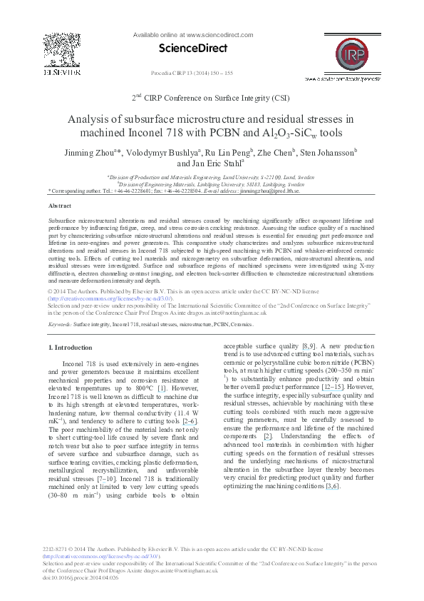 (PDF) Analysis of Subsurface Microstructure and Residual Stresses in Machined Inconel 718 with ...