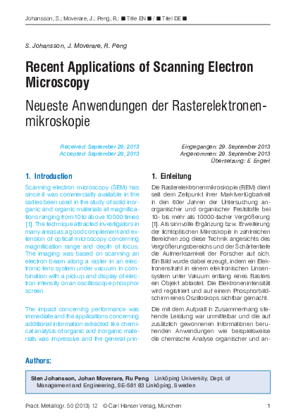 (PDF) Recent Applications of Scanning Electron Microscopy
