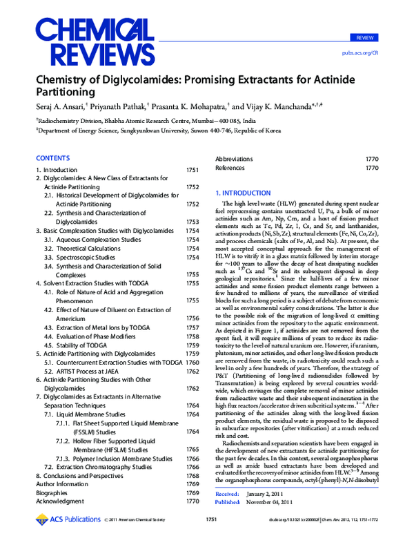 (PDF) Chemistry of Diglycolamides: Promising Extractants for Actinide ...