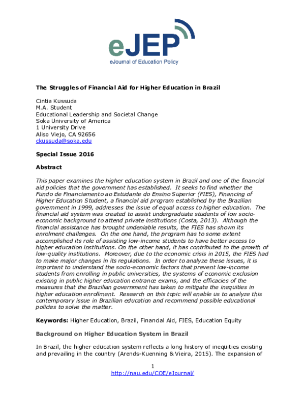 (PDF) The Struggles of Financial Aid for Higher Education in Brazil