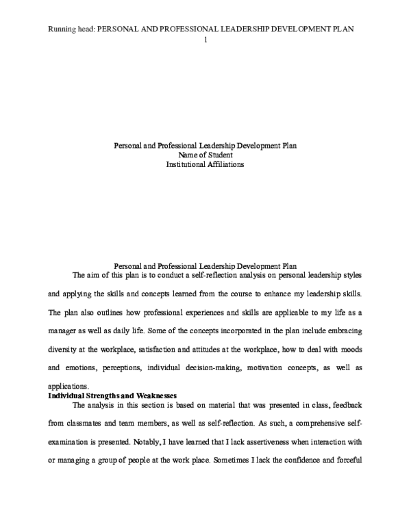 (DOC) Personal and Professional Leadership Development Plan