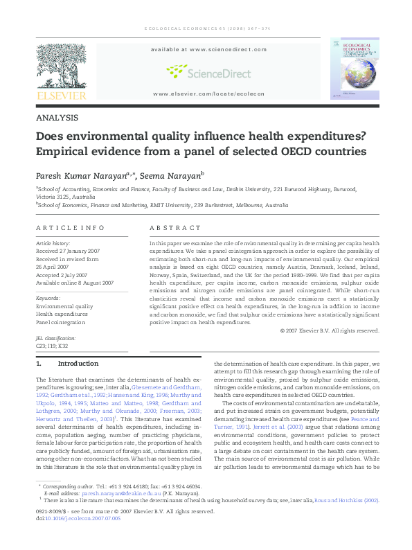 (PDF) Does environmental quality influence health expenditures ...