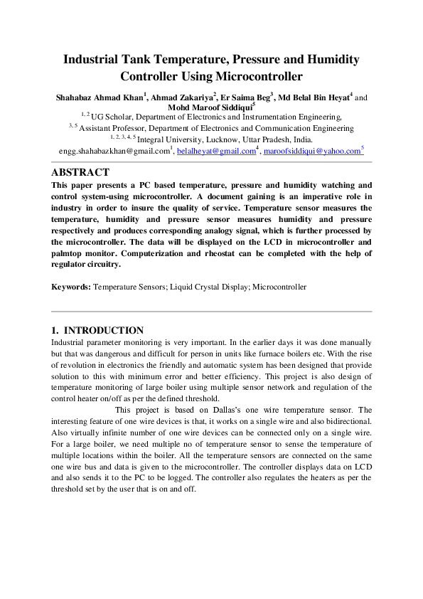 (PDF) Industrial Tank Temperature, Pressure and Humidity Controller Using Microcontroller