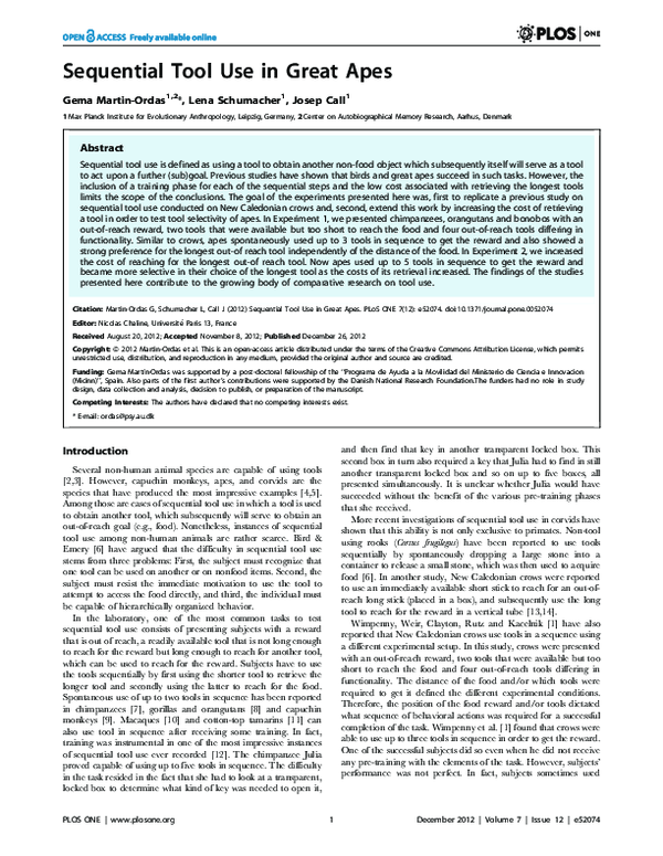 (PDF) Sequential Tool Use in Great Apes