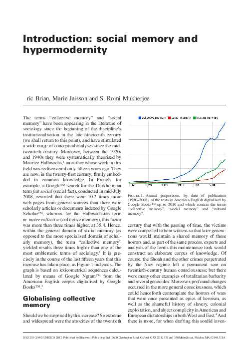 (PDF) 2011 Introduction: social memory and hypermodernity | Eric Brian ...