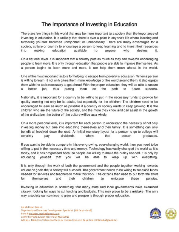 (PDF) The Importance of Investing in Education