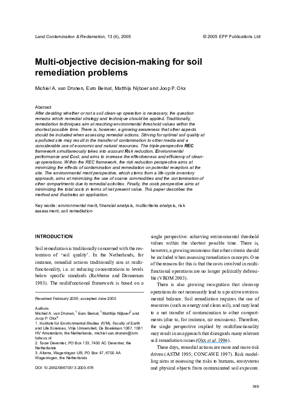 (PDF) Multiobjective decision making for soil remediation problems ...