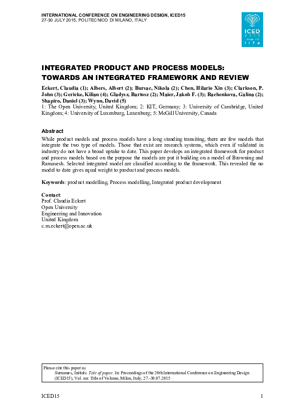 (PDF) INTEGRATED PRODUCT AND PROCESS MODELS: TOWARDS AN INTEGRATED ...