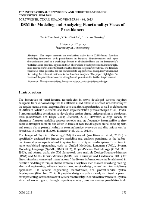 (PDF) DSM for Modeling and Analyzing Functionality: Views of Practitioners | Kilian Gericke ...