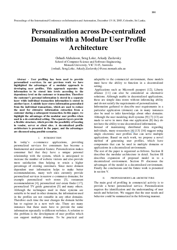 (PDF) Personalization across de-centralized domains with a modular user ...