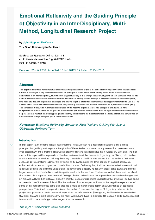 (PDF) Emotional Reflexivity and the Guiding Principle of Objectivity in ...
