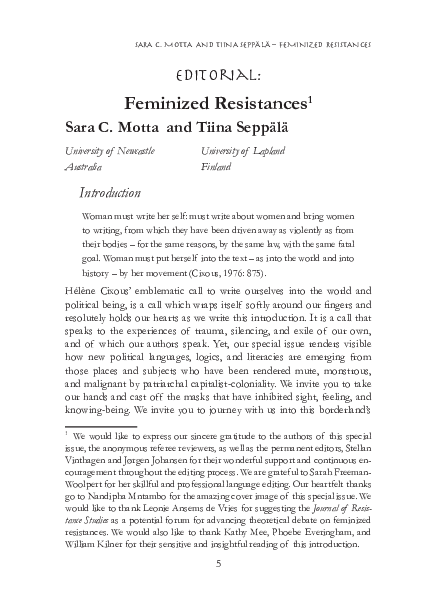 (PDF) SARA C. MOTTA AND TIINA SEPPÄLÄ – FEMINIZED RESISTANCES Feminized ...