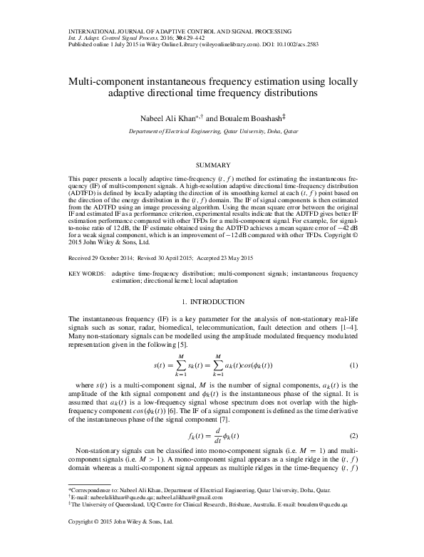 Pdf Multi Component Instantaneous Frequency Estimation Using Locally Adaptive Directional Time