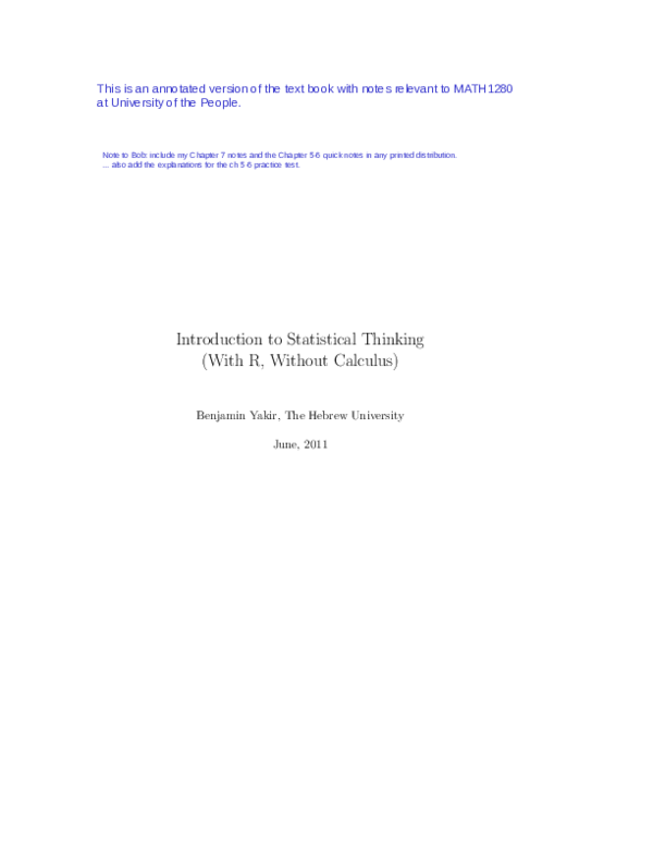 Pdf Introduction To Statistical Thinking With R Without Calculus