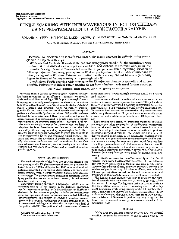 Pdf Penile Scarring With Intracavernous Injection Therapy Using Prostaglandin E1 A Risk