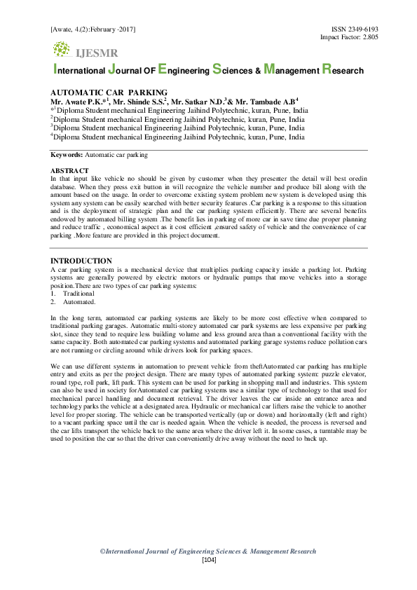 (PDF) AUTOMATIC CAR PARKING