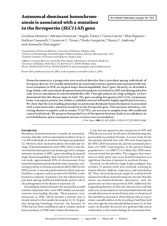 (PDF) Autosomal-dominant hemochrom-atosis is associated with a mutation ...
