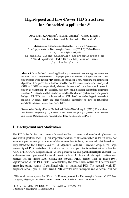 (PDF) High-Speed and Low-Power PID Structures for Embedded Applications ...