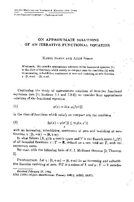 (PDF) On approximate solutions of an iterative functional equation