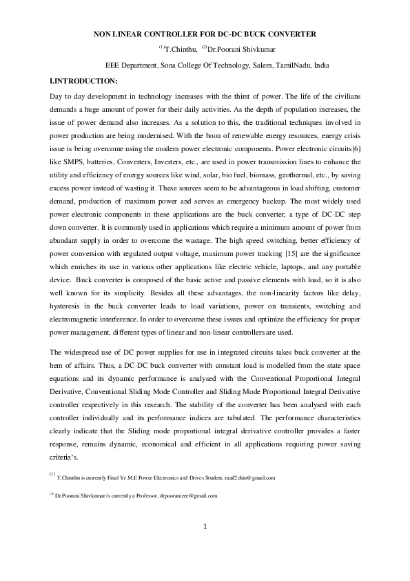 (PDF) NON LINEAR CONTROLLER FOR DC-DC BUCK CONVERTER
