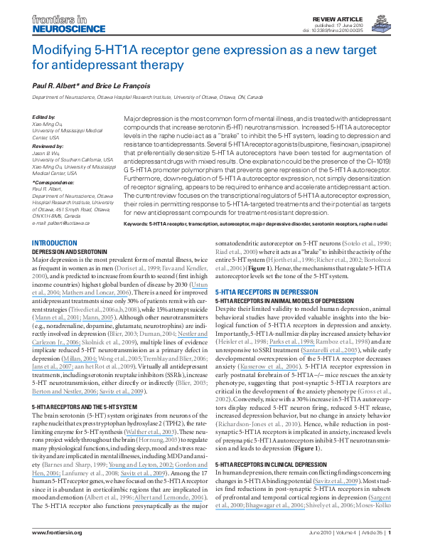 (PDF) Modifying 5-HT1A receptor gene expression as a new target for ...