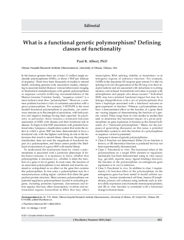 (PDF) What is a functional genetic polymorphism? Defining classes of ...