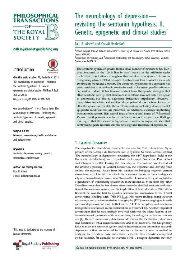 (PDF) The neurobiology of depression--revisiting the serotonin ...