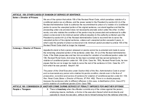 (DOC) ARTICLE 159: OTHER CASES OF EVASION OF SERVICE OF SENTENCE