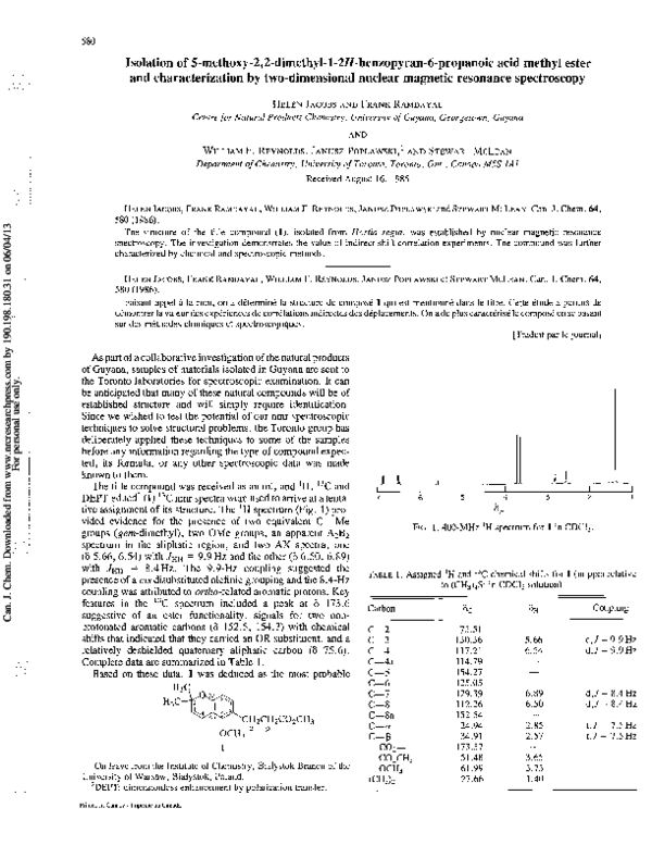 (PDF) Isolation of 5-methoxy-2,2-dimethyl-1-2 H -benzopyran-6-propanoic ...