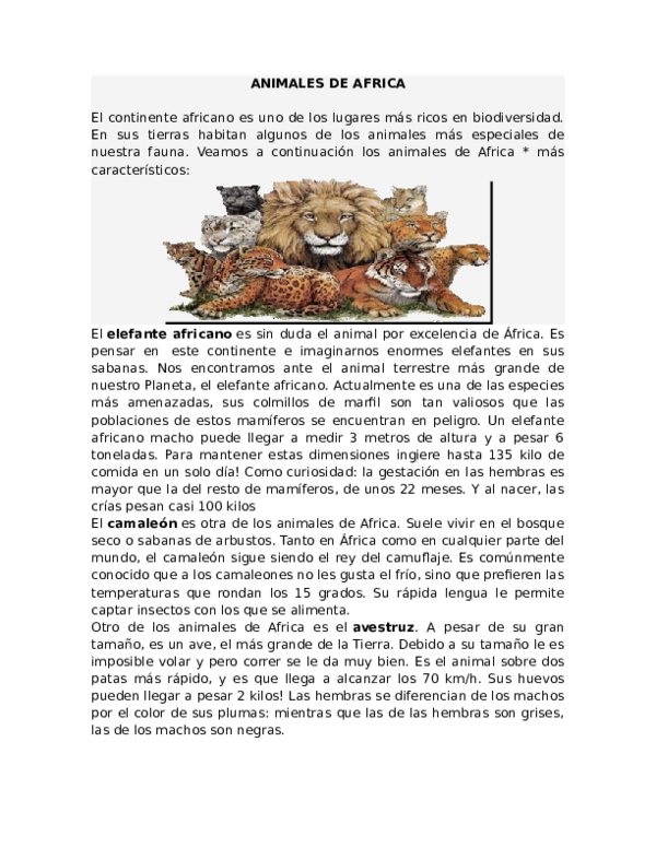 (DOC) ANIMALES DE AFRICA