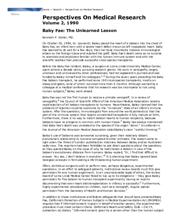 (PDF) Baby Fae: The Unlearned Lesson