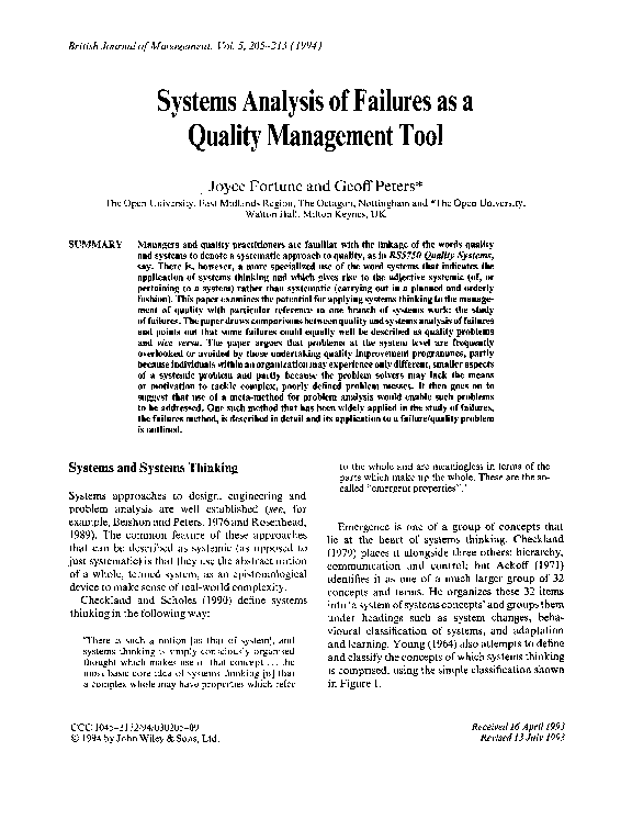 (PDF) Systems Analysis of Failures as a Quality Management Tool
