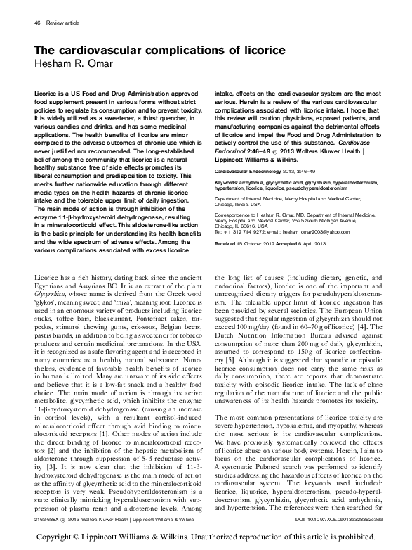 (PDF) The cardiovascular complications of licorice