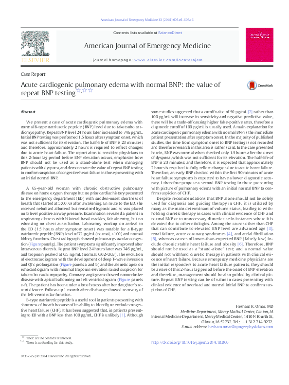 (PDF) Acute cardiogenic pulmonary edema with normal BNP: the value of ...