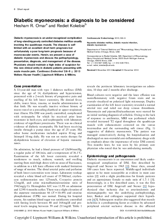 (PDF) Diabetic myonecrosis