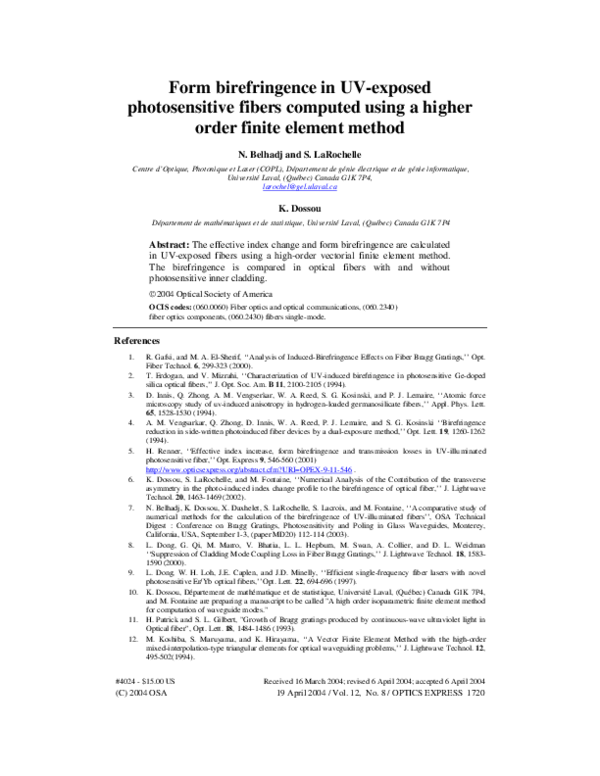 (PDF) Form birefringence in UV-exposed photosensitive fibers computed ...