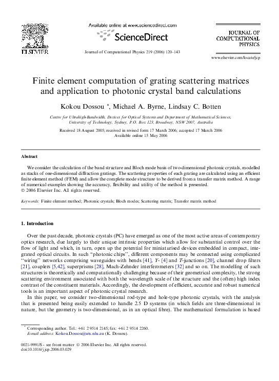 (PDF) Finite element computation of grating scattering matrices and application to photonic ...