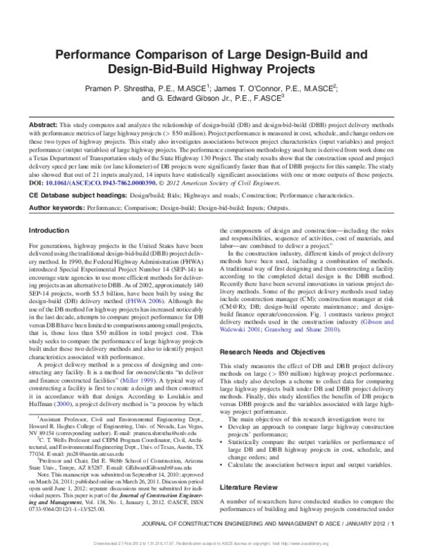 (PDF) Performance Comparison of Large Design-Build and Design-Bid-Build ...