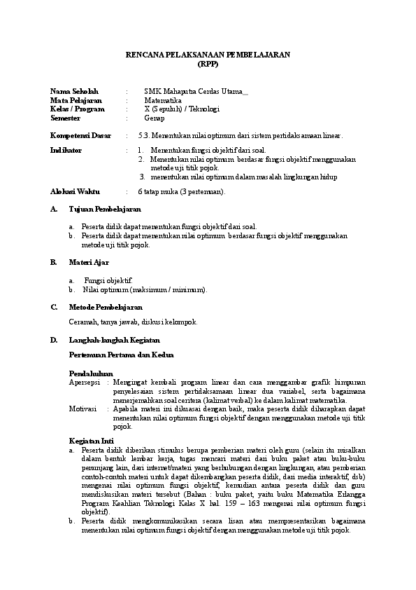 (DOC) RPP matematika optimasi | rizki rantissi - Academia.edu