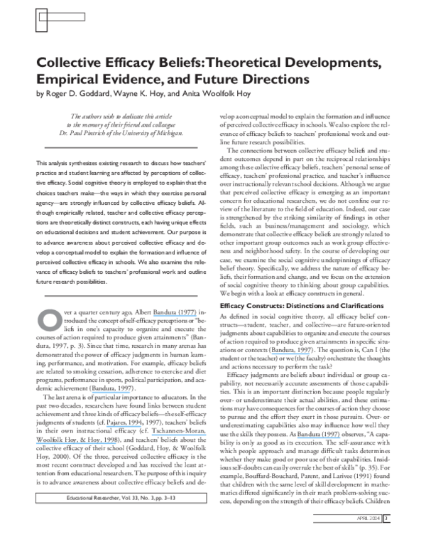 (PDF) Collective Efficacy Beliefs:Theoretical Developments, Empirical ...