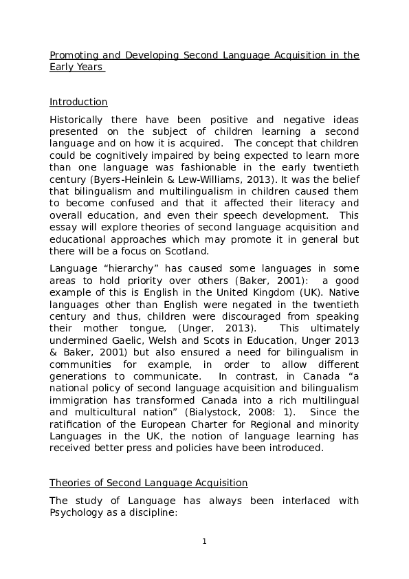 Doc Promoting And Developing Second Language Acquisition In The Early Years