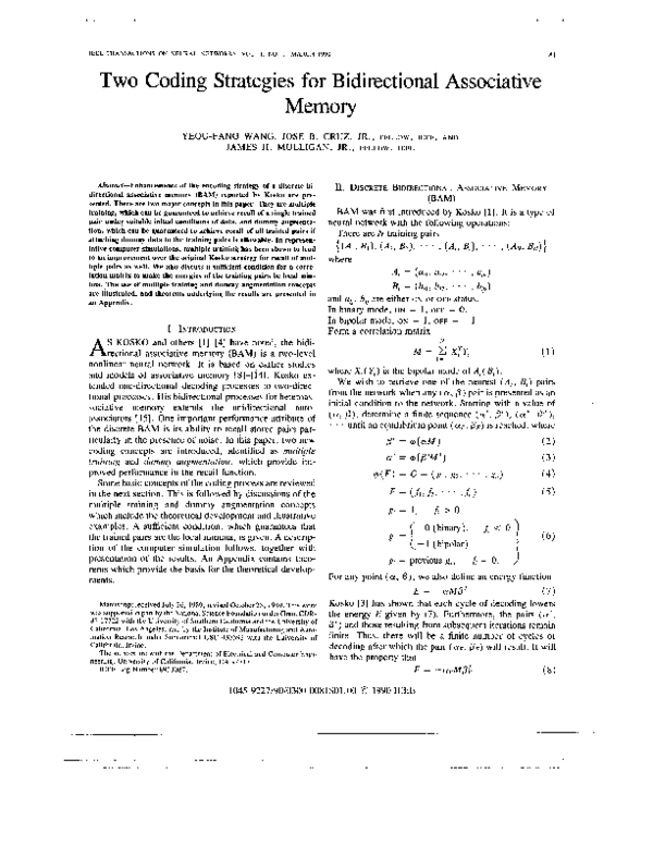 Pdf Two Coding Strategies For Bidirectional Associative Memory