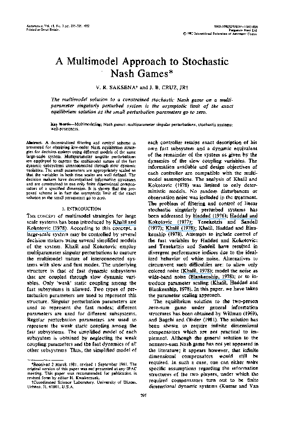 (PDF) A multimodel approach to stochastic nash games