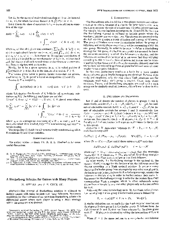 Pdf A Stackelberg Solution For Games With Many Players