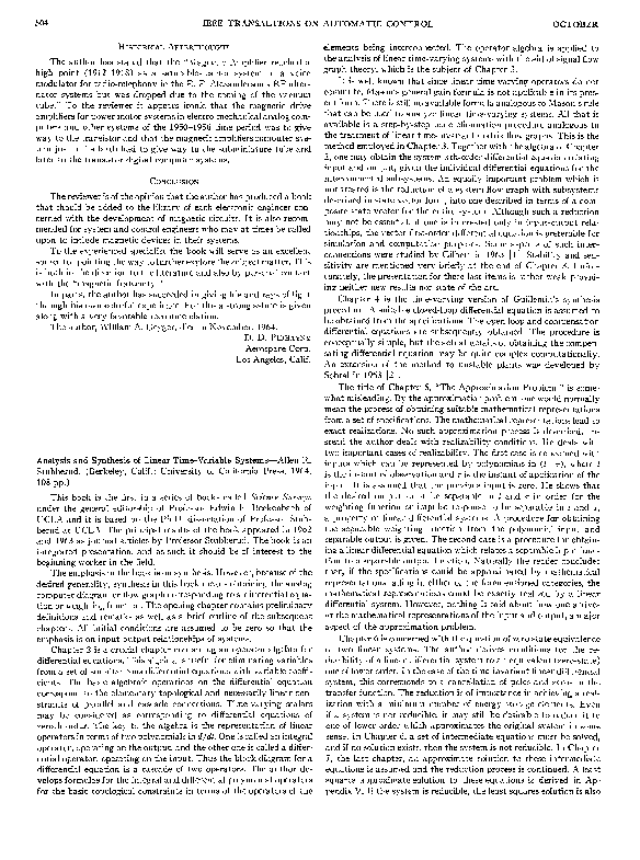 Pdf Analysis And Synthesis Of Linear Time Variable Systems