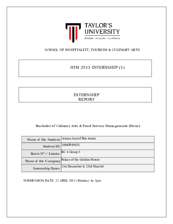 (DOC) SCHOOL OF HOSPITALITY, TOURISM & CULINARY ARTS HTM 2533 ...