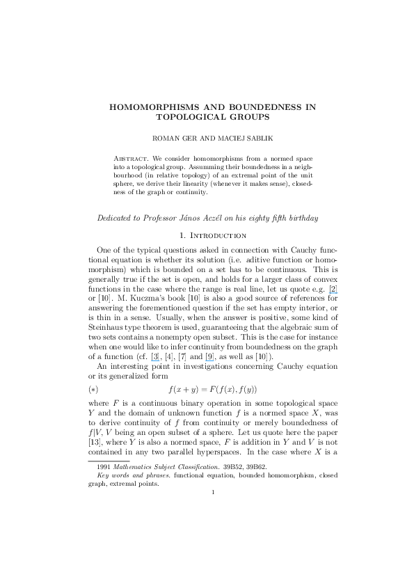(PDF) Homomorphisms and boundedness in topological groups