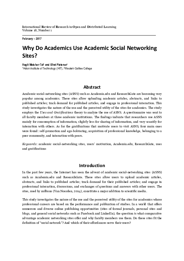 (PDF) Why Do Academics Use Academic Social Networking Sites