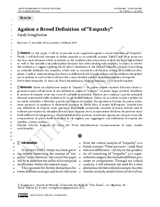 (PDF) Against a Broad Definition of "Empathy"